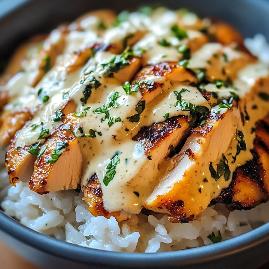 Easy Chicken & Rice Bowls with Creamy Garlic Sauce - all moms recipes