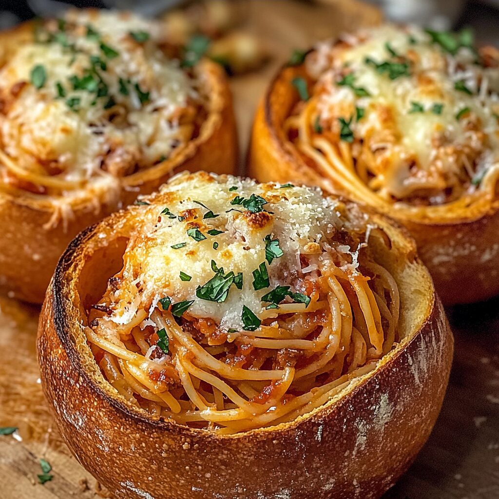 Spaghetti Garlic Bread Bowls - all moms recipes