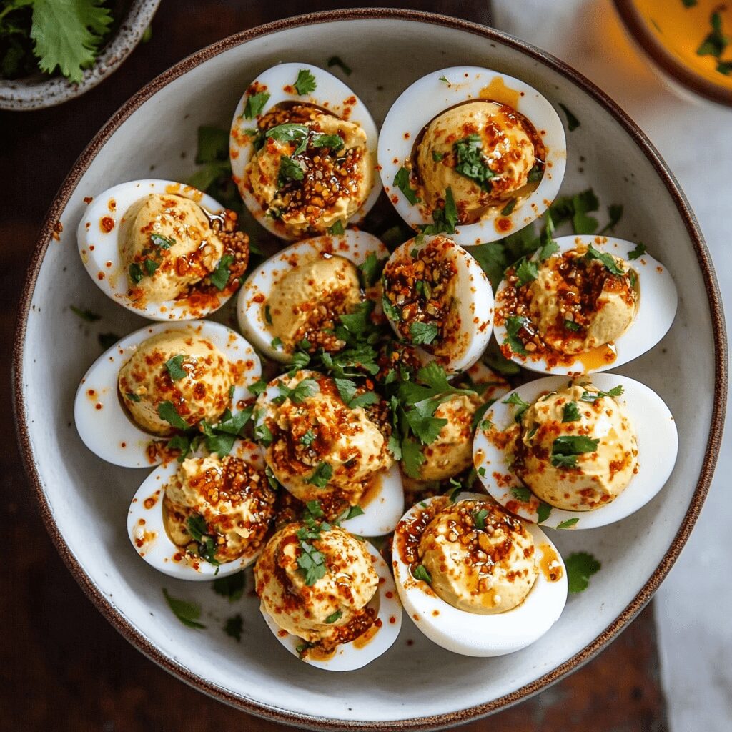 Spicy Chili Garlic Deviled Eggs - all moms recipes