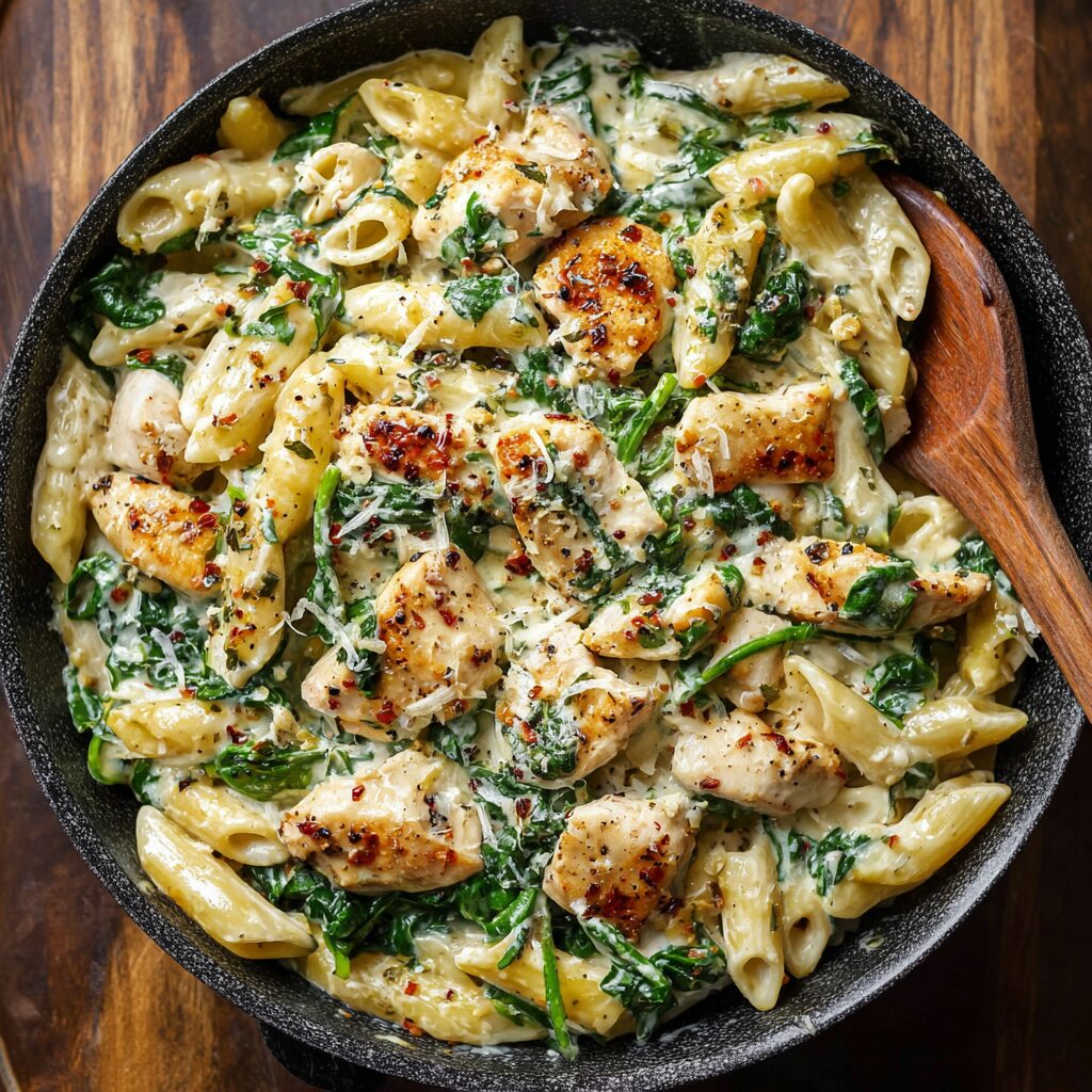 Creamy Chicken Spinach Pasta Recipe - all moms recipes